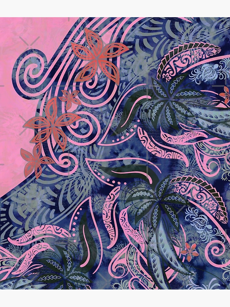 "Polynesian - Hawaiian - Samoan Blue And Pink Tribal Floral" Poster by ...