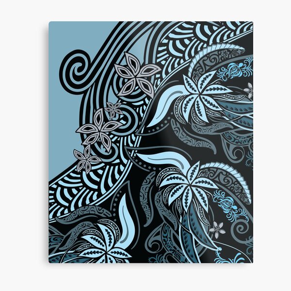 "Polynesian - Hawaiian - Samoan Blue Tribal Floral" Metal Print for ...