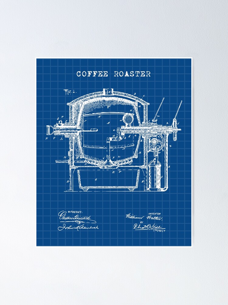 "Coffee Roaster Technical Drawing Patent Blueprint" Poster by ...