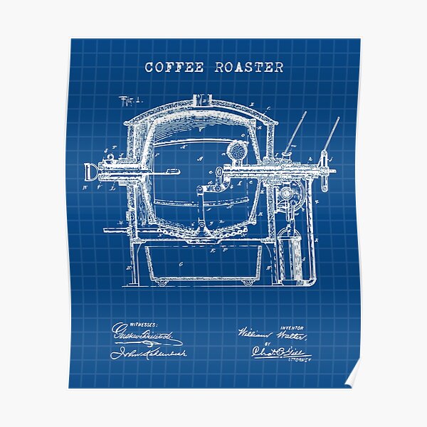 "Coffee Roaster Technical Drawing Patent Blueprint" Poster by ...