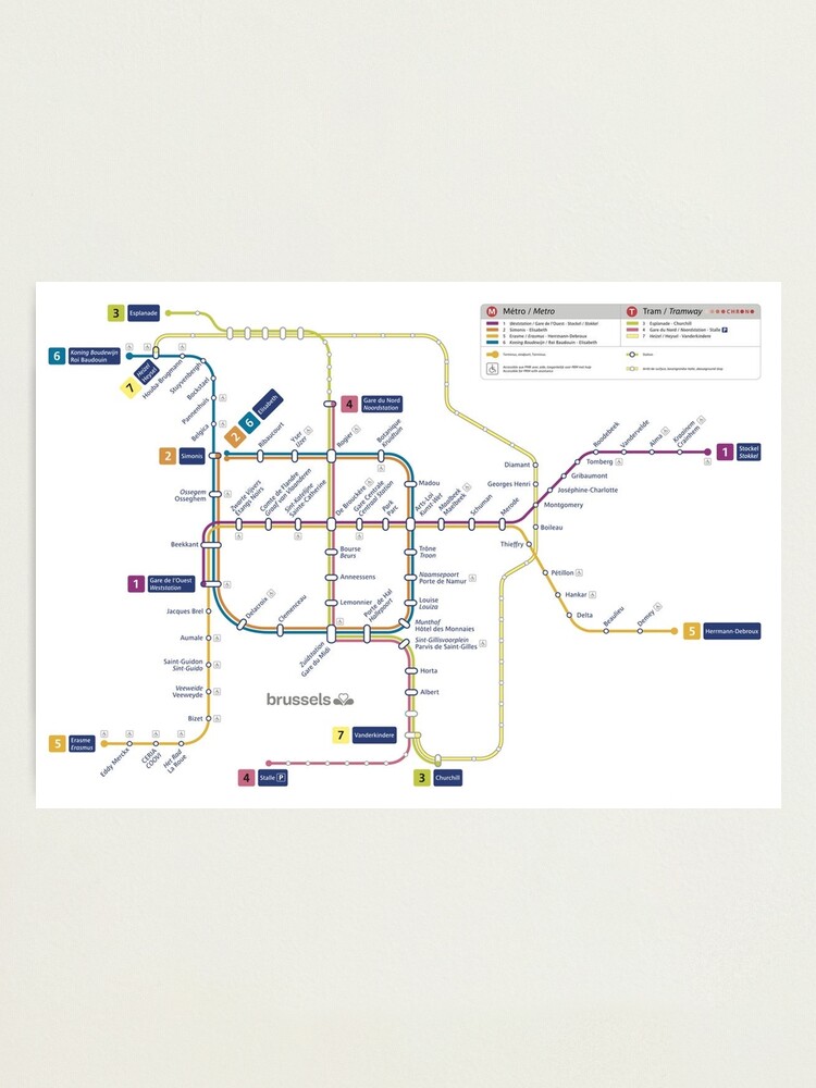"Belgium Brussels Subway Metro Tube Train Map" Photographic Print for ...