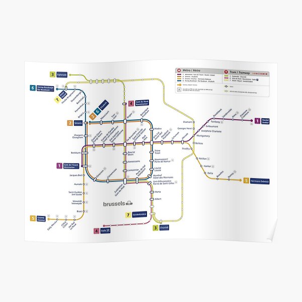 "Belgium Brussels Subway Metro Tube Train Map" Poster for Sale by ...