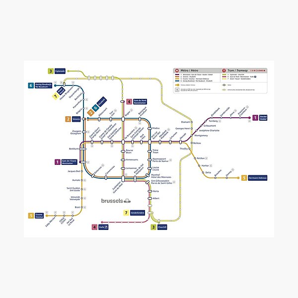 "Belgium Brussels Subway Metro Tube Train Map" Photographic Print for ...