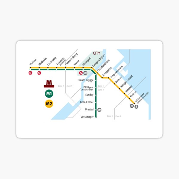 "Copenhagen Subway Tube Metro Train Map" Sticker for Sale by Linkbekka ...