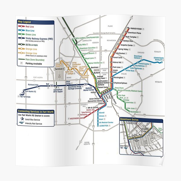 Póster «Metro de Dallas Metro Tren Mapa» de Linkbekka | Redbubble
