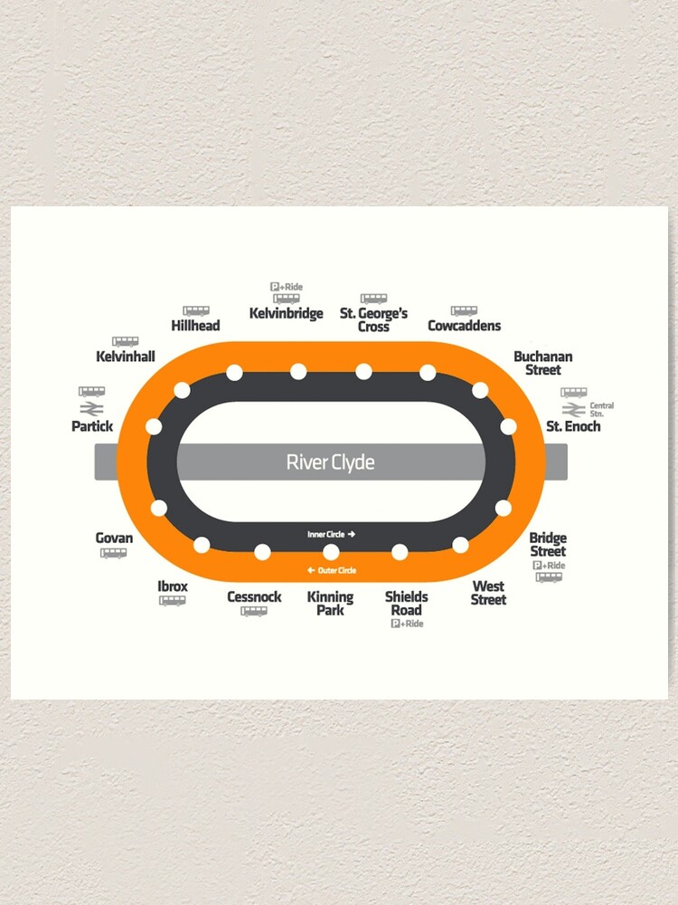 "Glasgow Scotland Tube Metro Subway Train Map" Art Print for Sale by ...