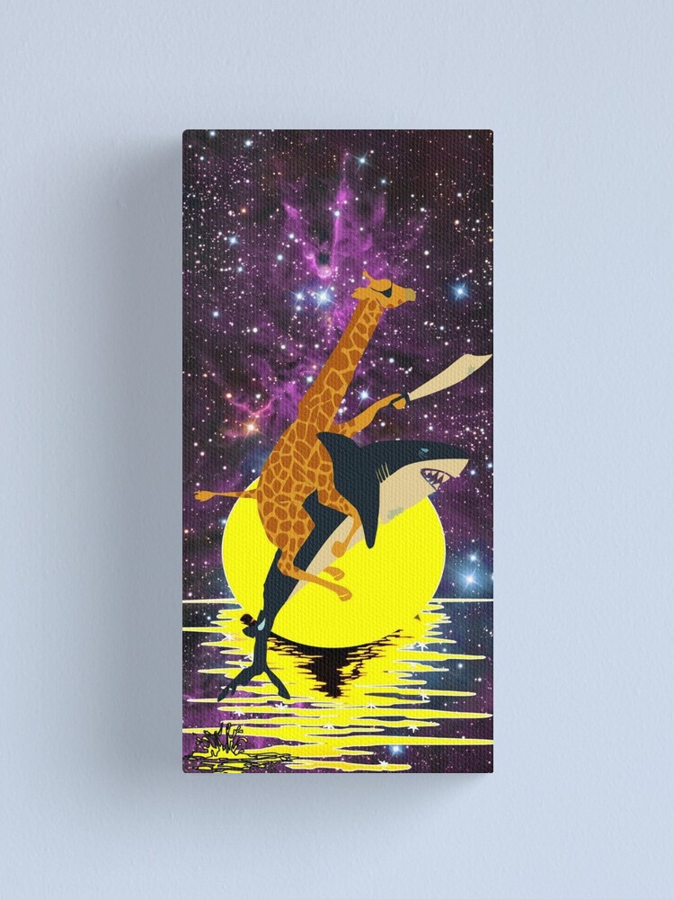 "giraffe riding a shark on the moon" Canvas Print for Sale by quickart ...