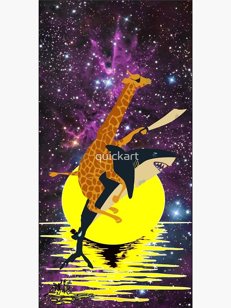 "giraffe riding a shark on the moon" Canvas Print for Sale by quickart ...