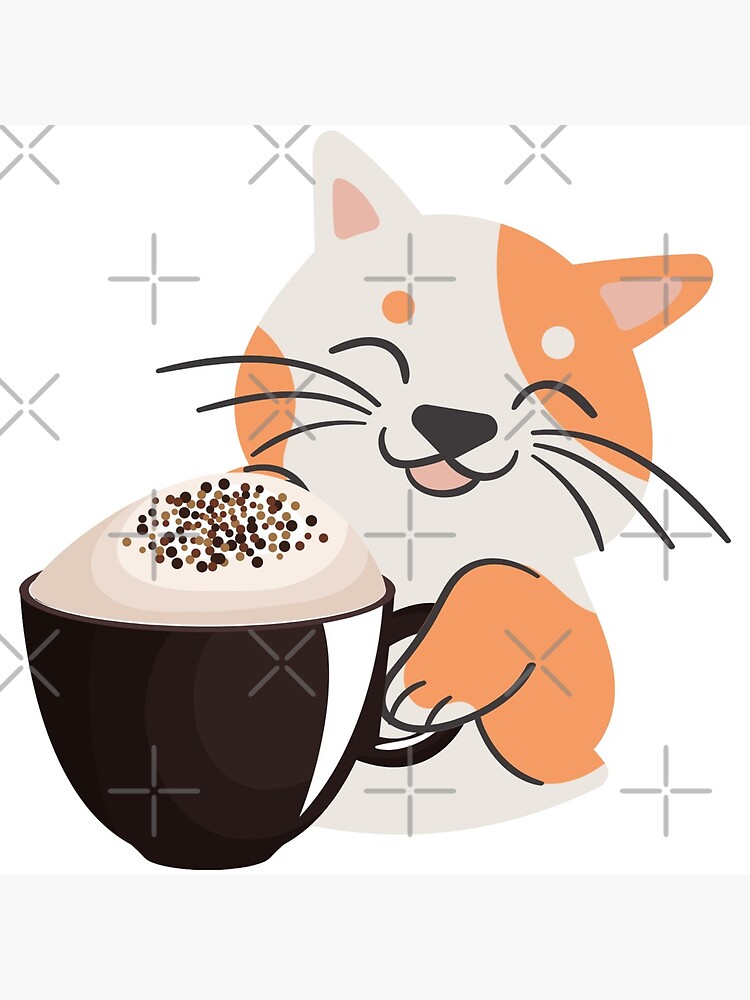 "Cute kawaii cat drinking coffee" Poster for Sale by stickers-custom ...