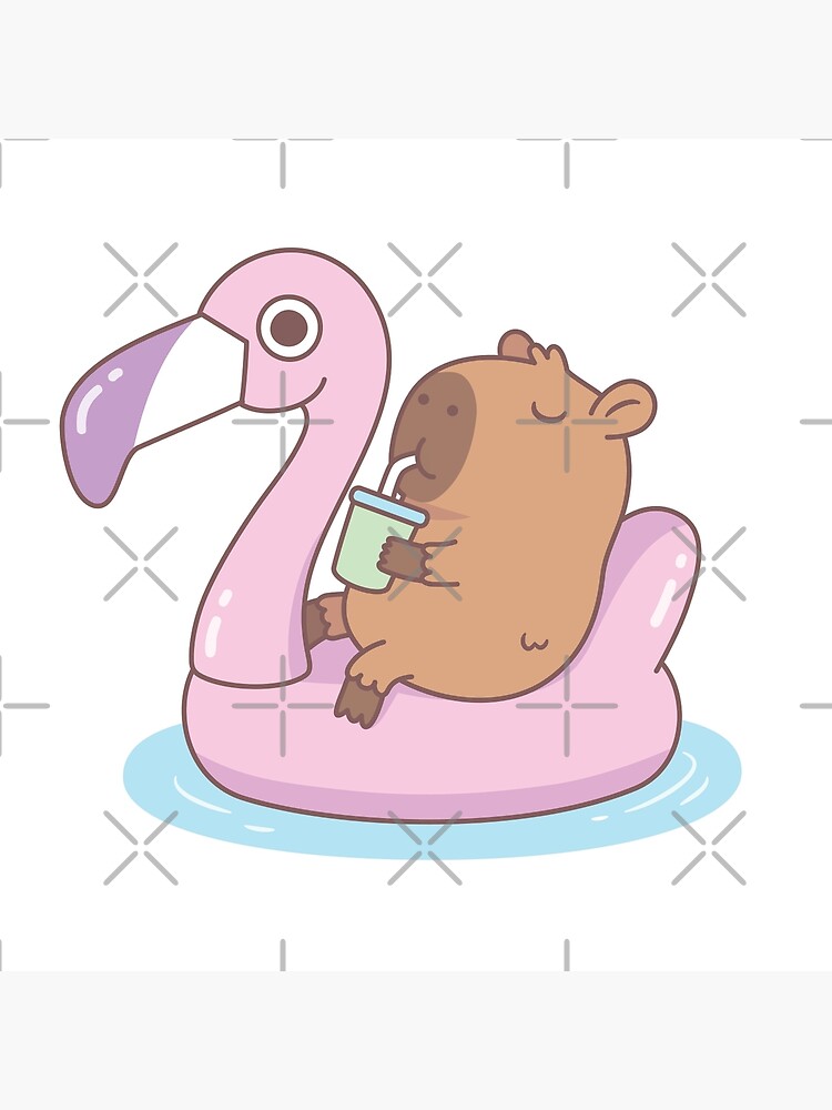 "Cute Capybara Chilling On Pink Flamingo Pool Float" Poster for Sale by ...
