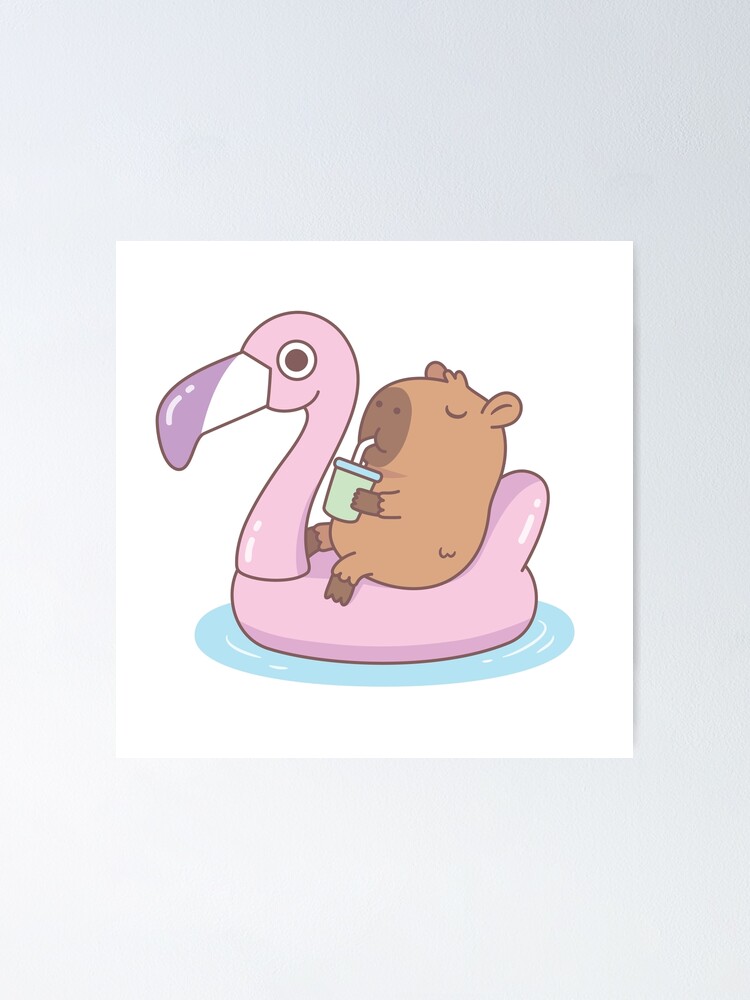 "Cute Capybara Chilling On Pink Flamingo Pool Float" Poster for Sale by ...