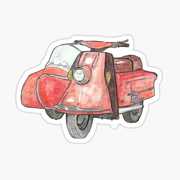 "Vintage scooter with sidecar" Sticker for Sale by 2CV-Oldtimers ...