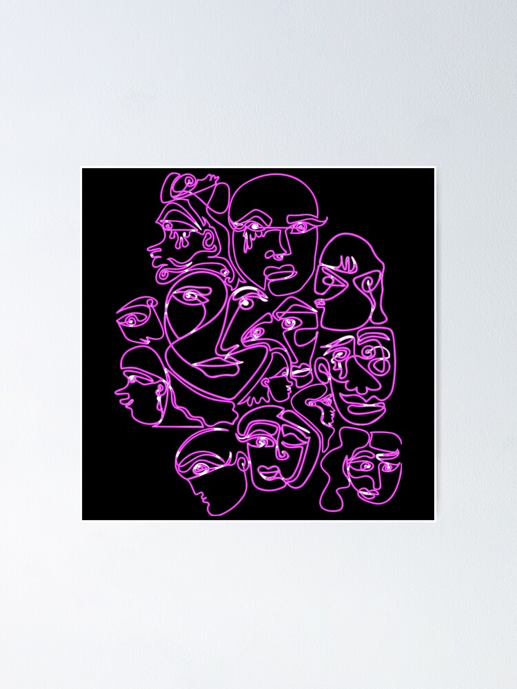 "One line Drawing Artwork - Tetris of faces" Poster for Sale by ...