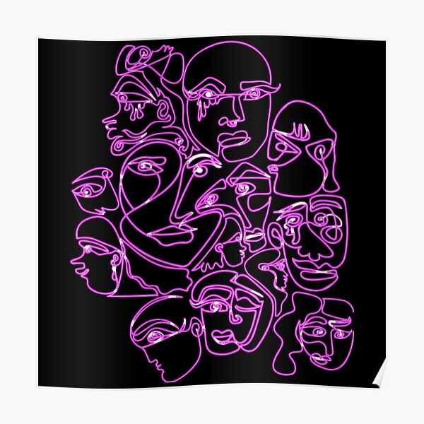 "One line Drawing Artwork - Tetris of faces" Poster for Sale by ...