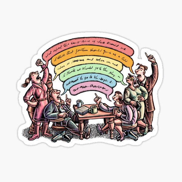 "Rainbow Conversation at Meeting" Sticker for Sale by LisaHaney | Redbubble