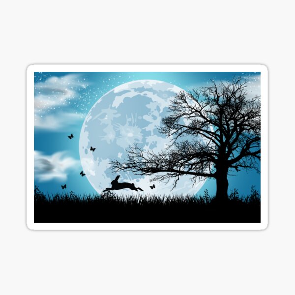 "Mystical Moon with Rabbit Silhouette" Sticker for Sale by HolidayBug ...