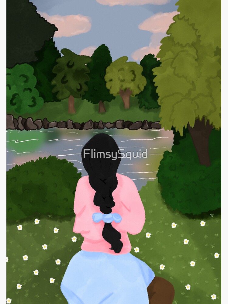 "Cottagecore Girl in Daisy Field Trees Aesthetic " Sticker by ...