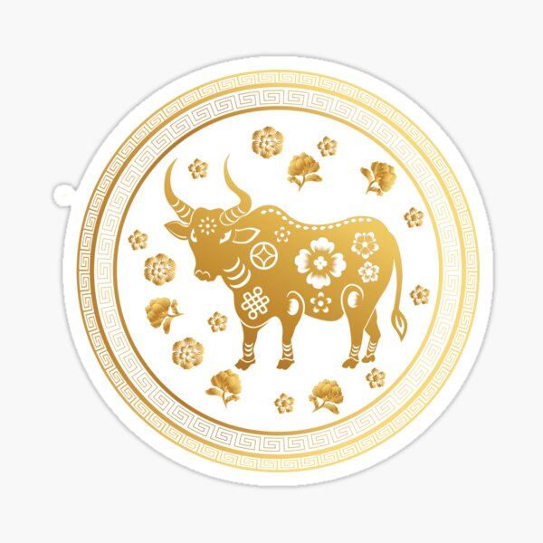 "chinese traditional template with gold ox pattern isolated" Sticker ...