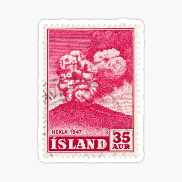 "Hekla Volcano Explodes | Vintage Icelandic Postage Stamp | " Sticker ...