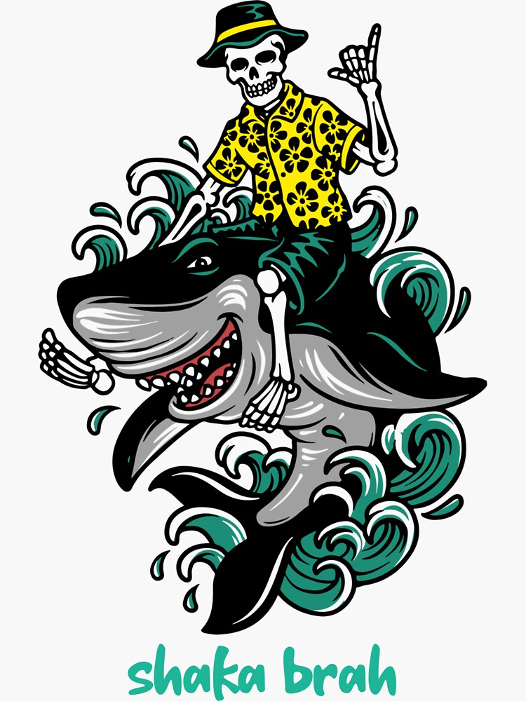 "Shaka Brah Ride" Sticker for Sale by purplepeppers | Redbubble