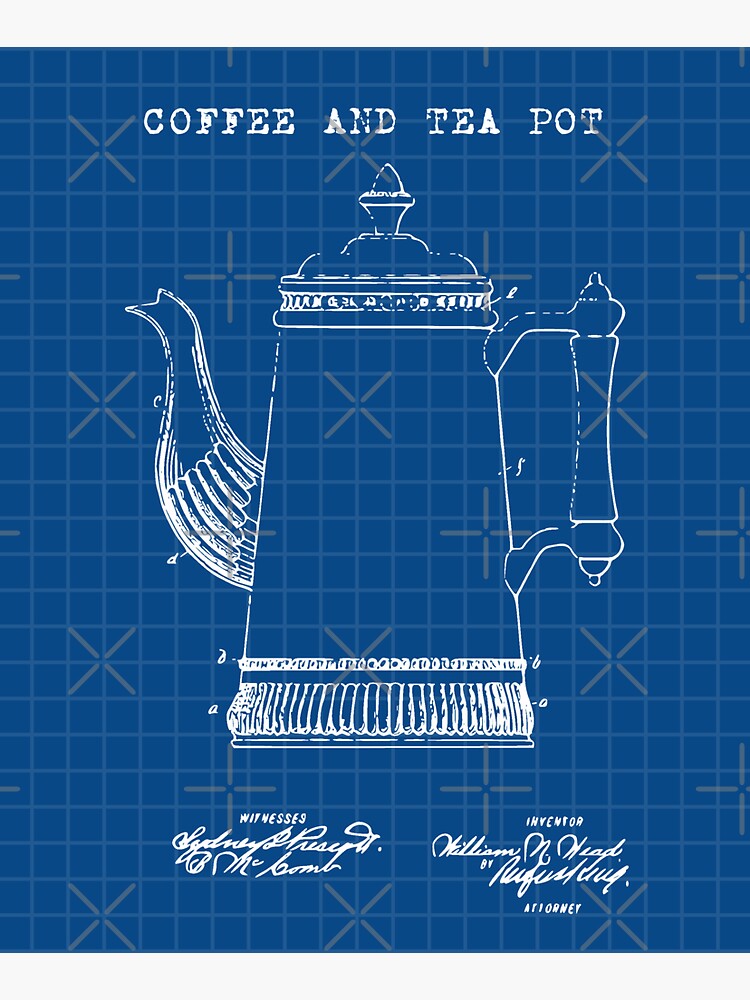 "Coffee And Tea Pot Technical Drawing Patent Blueprint" Sticker by ...