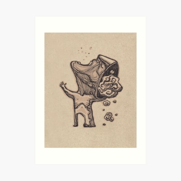 "Man with his brain falling from his head" Art Print for Sale by ...