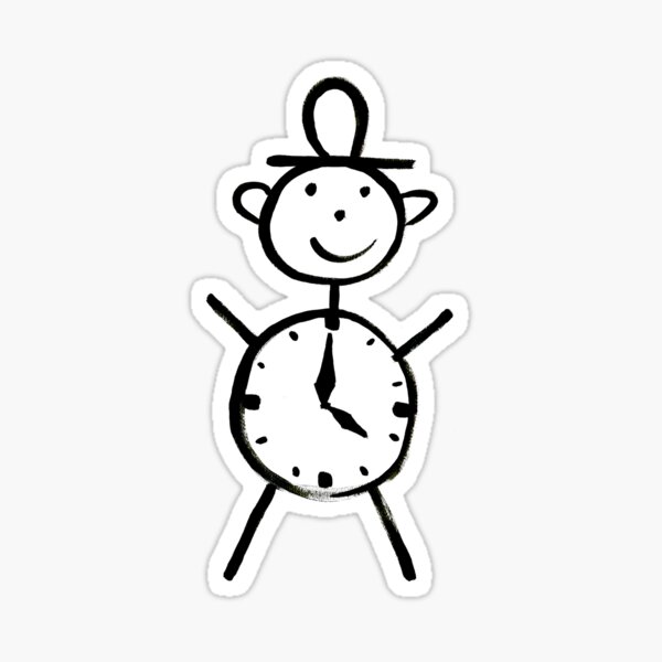 "Hand painted brush art stickman clock " Sticker by dubiljubi2810 ...