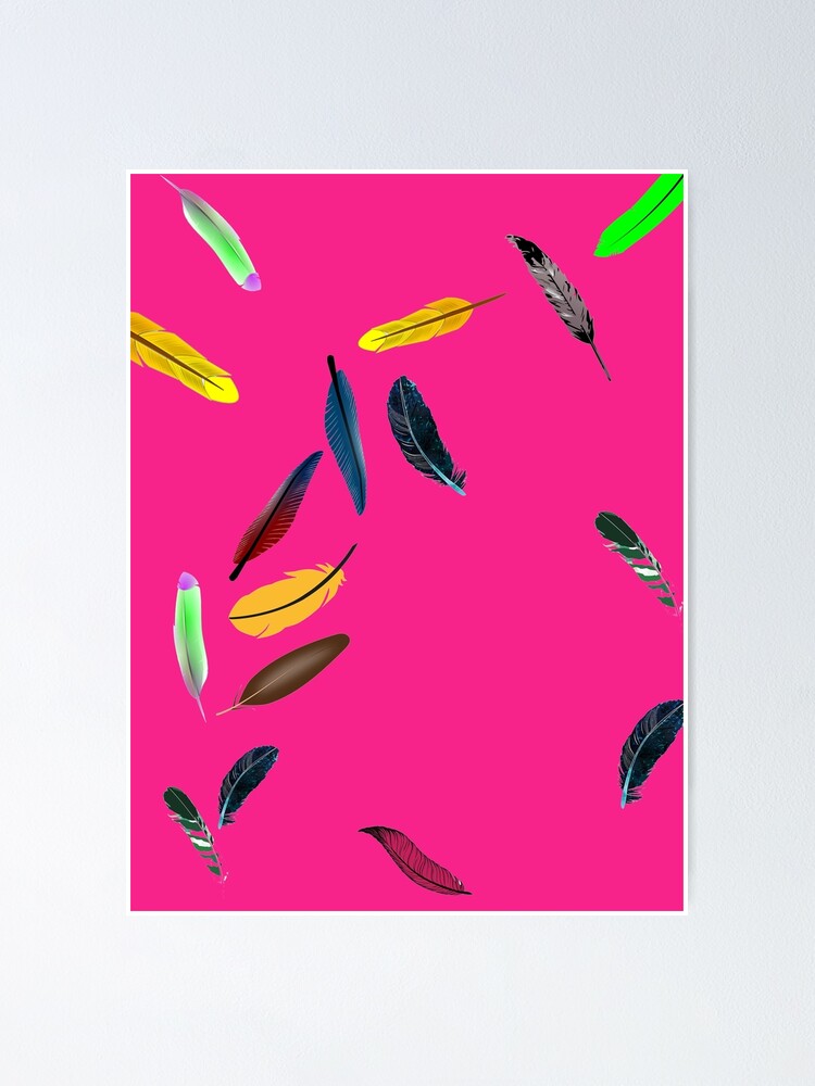 Póster «Plumas de colores flotando y cayendo ilustraciones de diseño ...