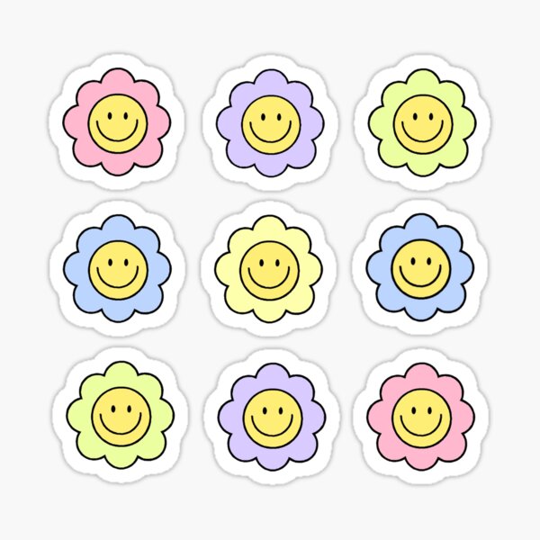 "Smiley face flower pack" Sticker by mineikytea | Redbubble