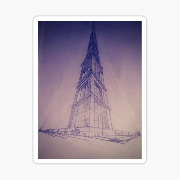 "modern tower drawing in purple " Sticker for Sale by The-fufu-zone ...