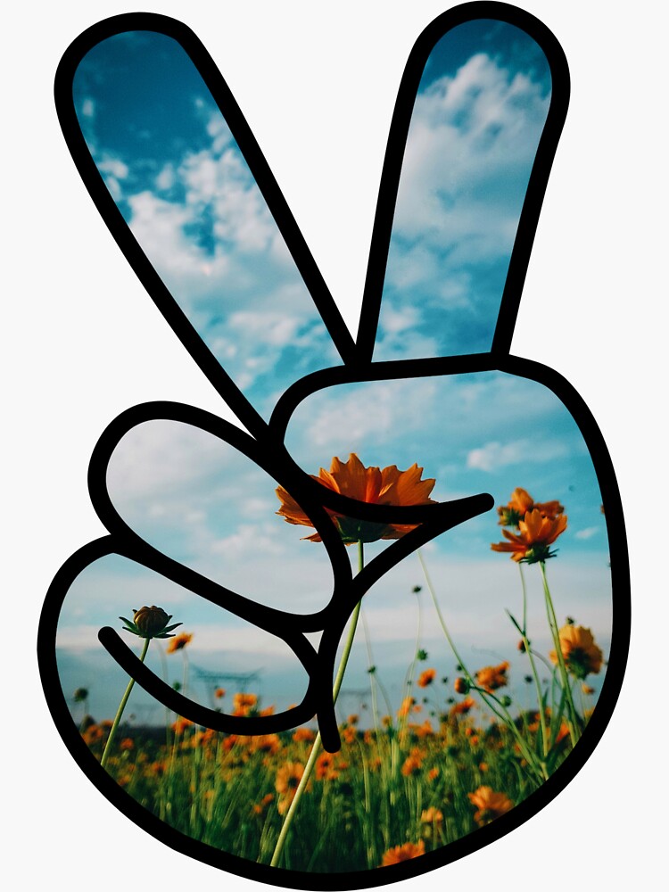 "Peace Sign Hand with Field of Flowers" Sticker for Sale by ...