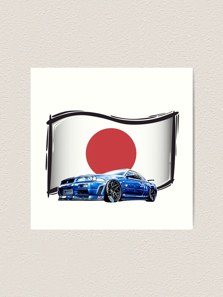 "Skyline R34 GT-R34 Japan Flag" Art Print by nicodrt | Redbubble