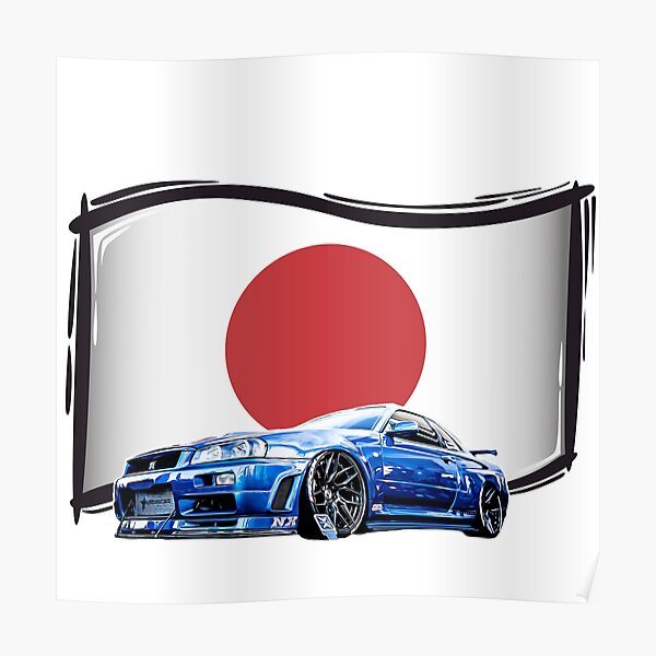 "Skyline R34 GT-R34 Japan Flag" Poster for Sale by nicodrt | Redbubble