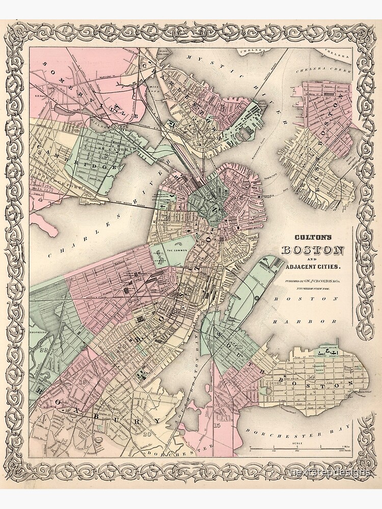 Lámina fotográfica «Mapa de ciudades adyacentes de Boston, 1886 de ...