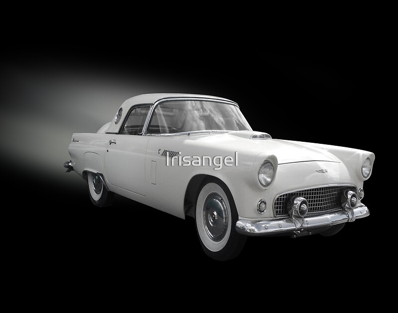 "White Thunderbird Classic car on black" by Irisangel | Redbubble