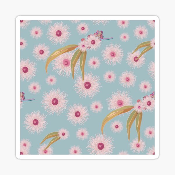 "Australian Native Flowers Bloom - Retro Faded Blue and Pink" Sticker ...