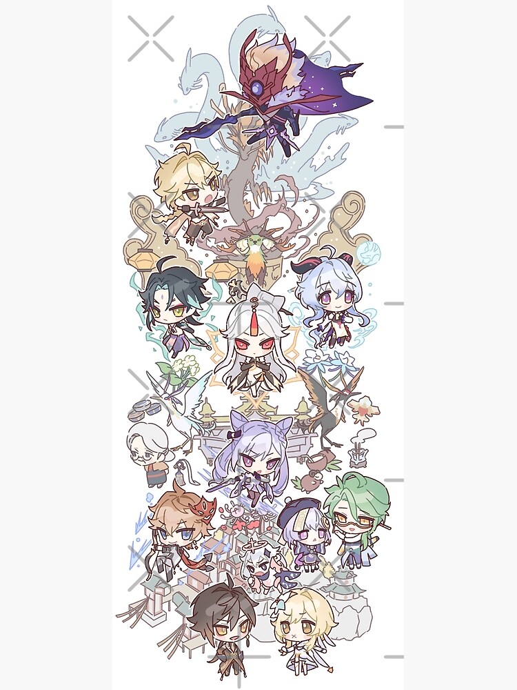 Genshin Impact Chibi Assemble Ultra Premium Matte Vertical Poster sold ...
