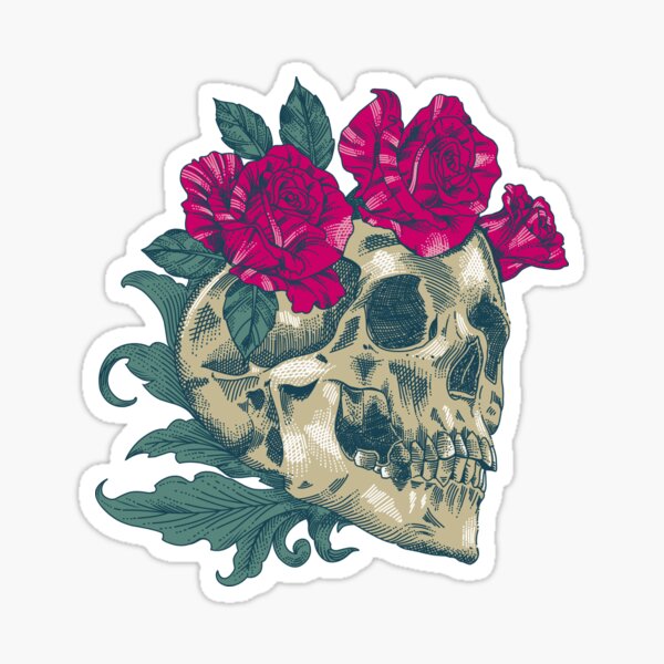 "Skull and Roses " Sticker by pjdesign26 | Redbubble
