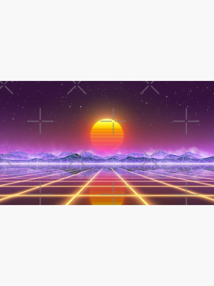 "80s retro sun in synthwave landscape (Blue/Purple/Yellow)" Poster for ...