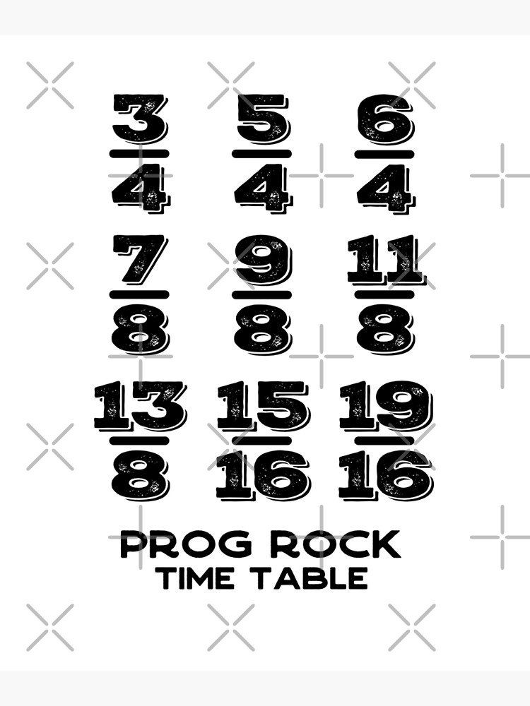 "Prog Rock Time Table, Time Signatures (black text)" Poster by kpander ...