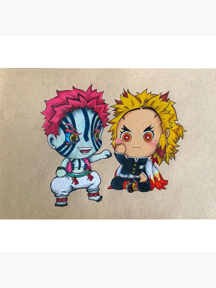 "Chibi Rengoku & Akaza from Demon Slayer" Pin by Drawwithyoung | Redbubble