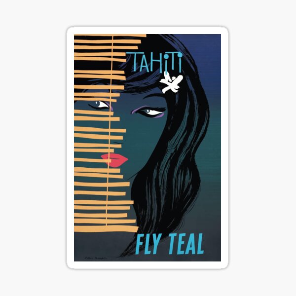 "1958 TAHITI Fly Teal Airline Advertising Poster" Sticker for Sale by ...
