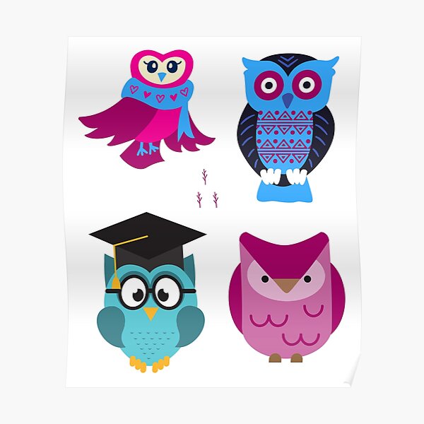 "Cute Owl Gang stickers set combo pack" Poster for Sale by ...