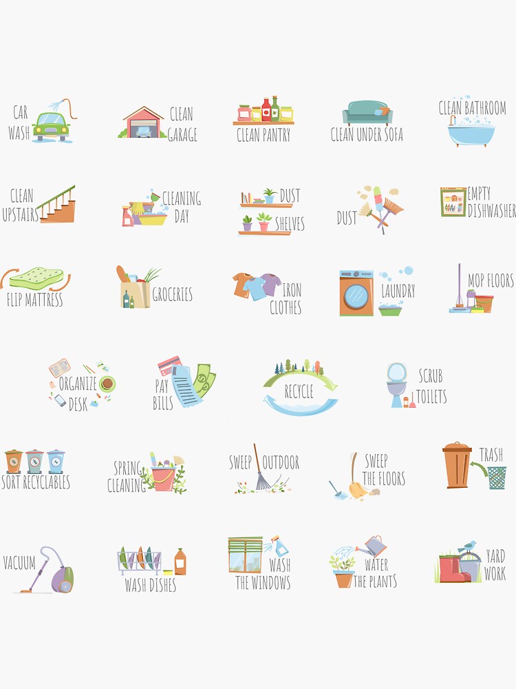 "Housework Chores Sticker Pack" Sticker for Sale by SvgOcean | Redbubble