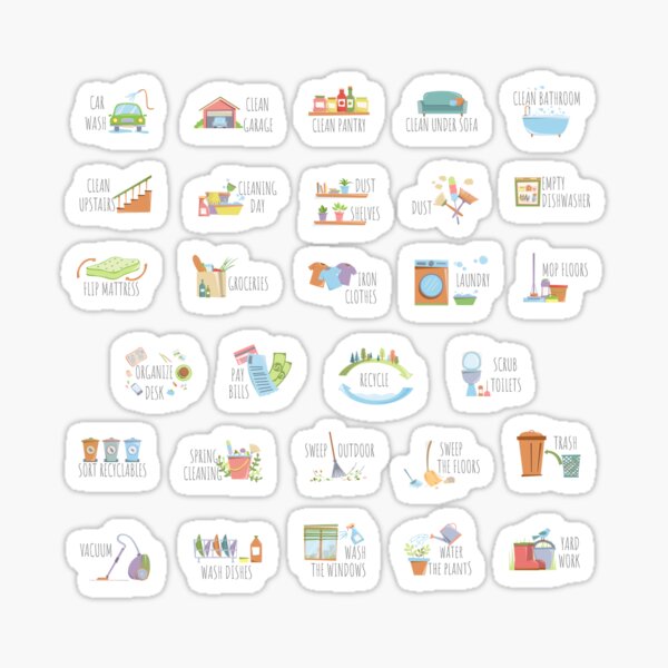 "Housework Chores Sticker Pack" Sticker for Sale by SvgOcean | Redbubble
