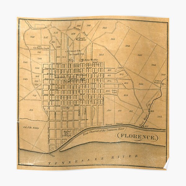 "Vintage Map of Florence Alabama (1840)" Poster by BravuraMedia | Redbubble