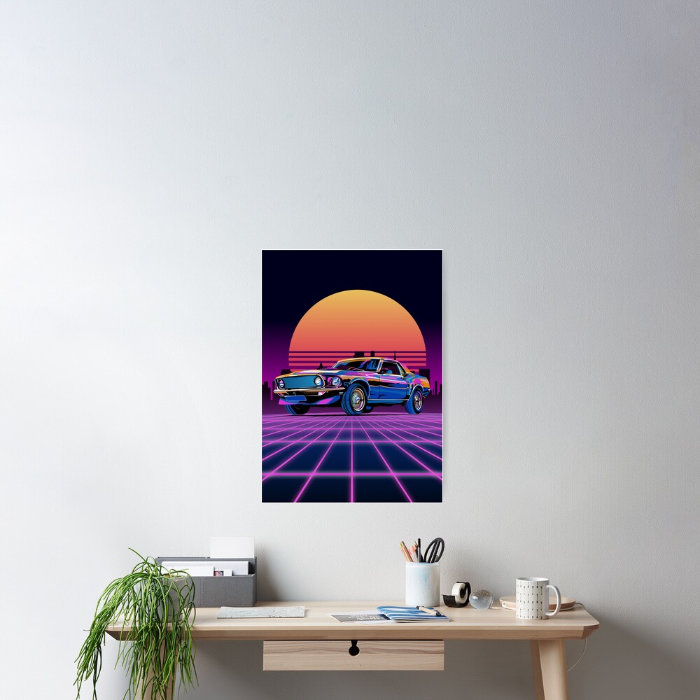 "Ford Mustang 1969 Synthwave" Poster by Javakun | Redbubble