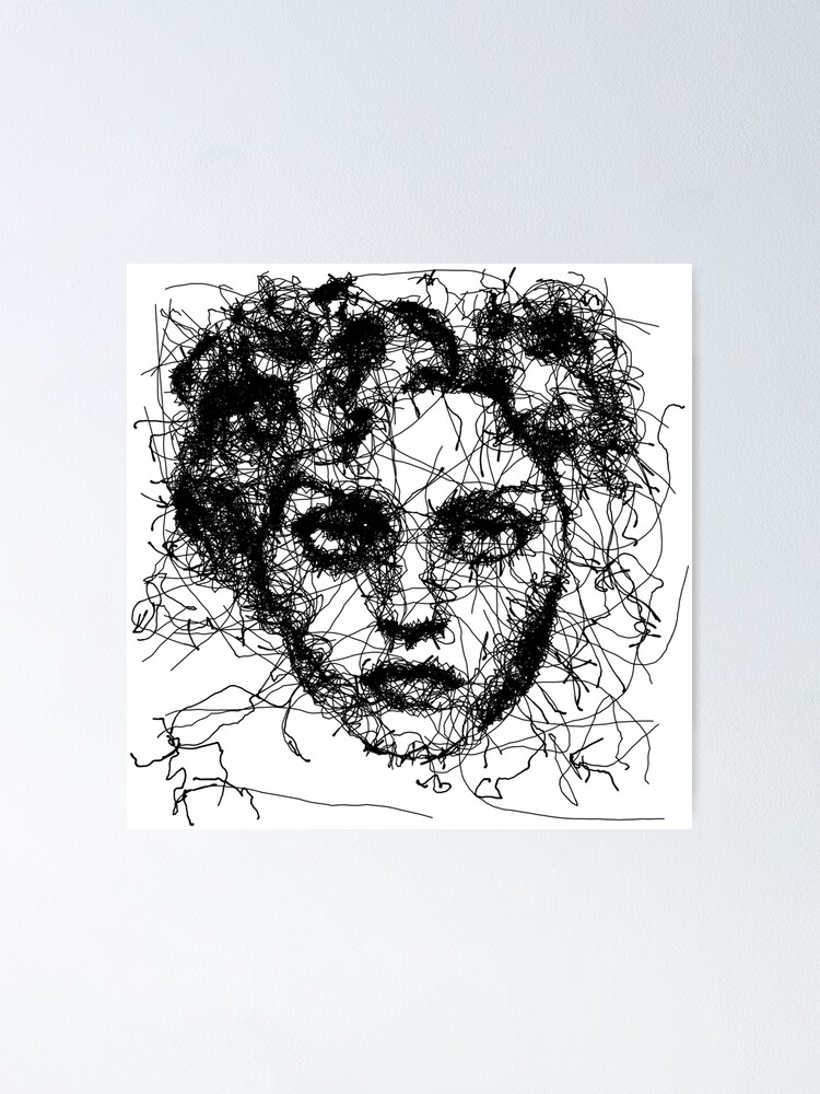 Póster «Retrato de mujer de tinta de garabato blanco y negro» de ...