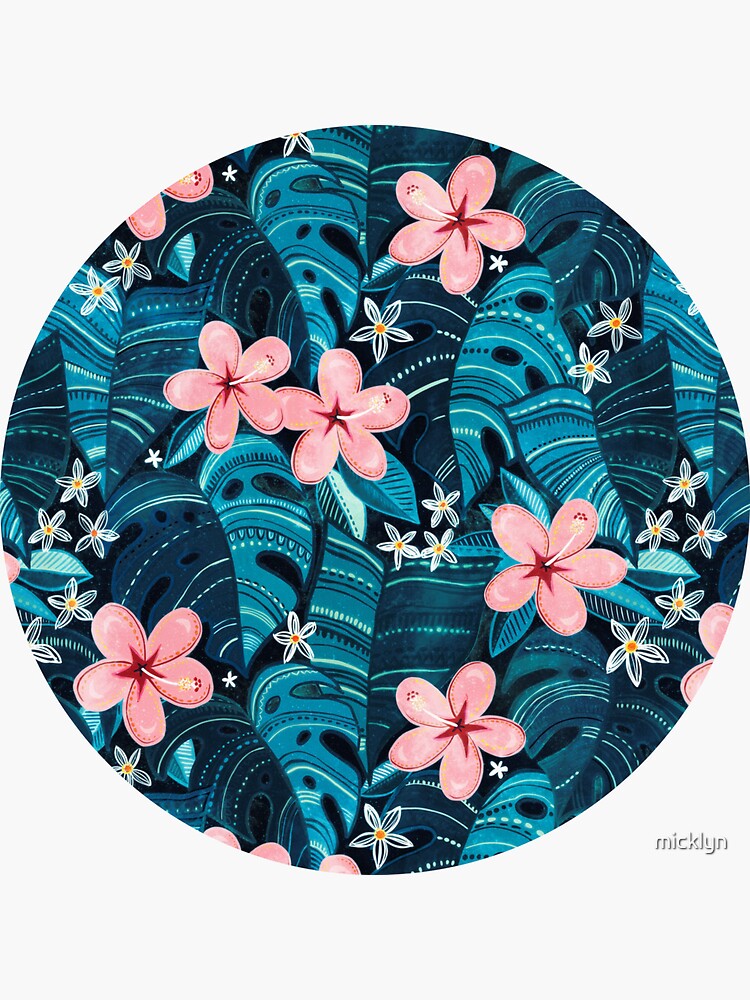"Midnight Tropical Garden - deep cyan blue" Sticker for Sale by micklyn ...