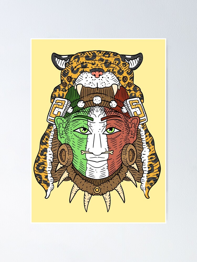 "Aztec warrior. Mexican flag. Mexico." Poster for Sale by ...